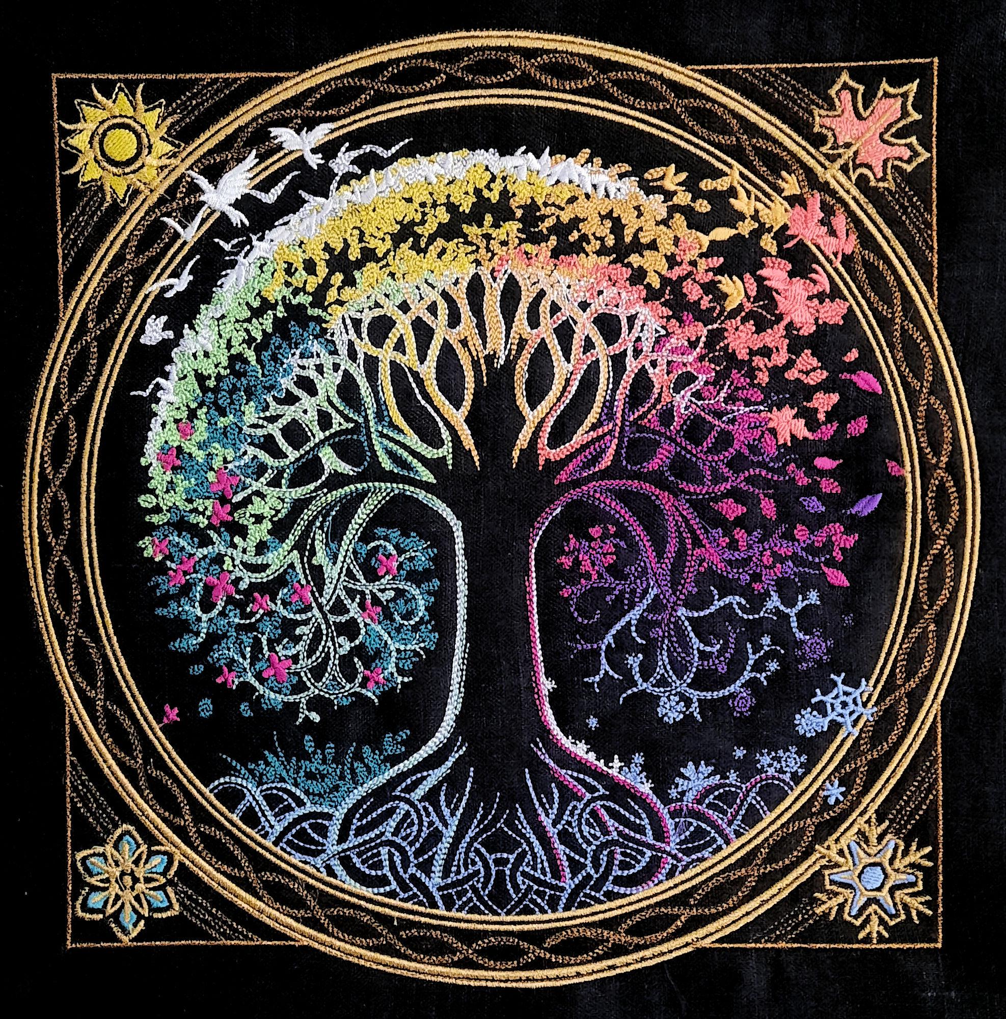 Embroidered Wall Art, Handcrafted Linen, Tree of Life With Seasonal ...