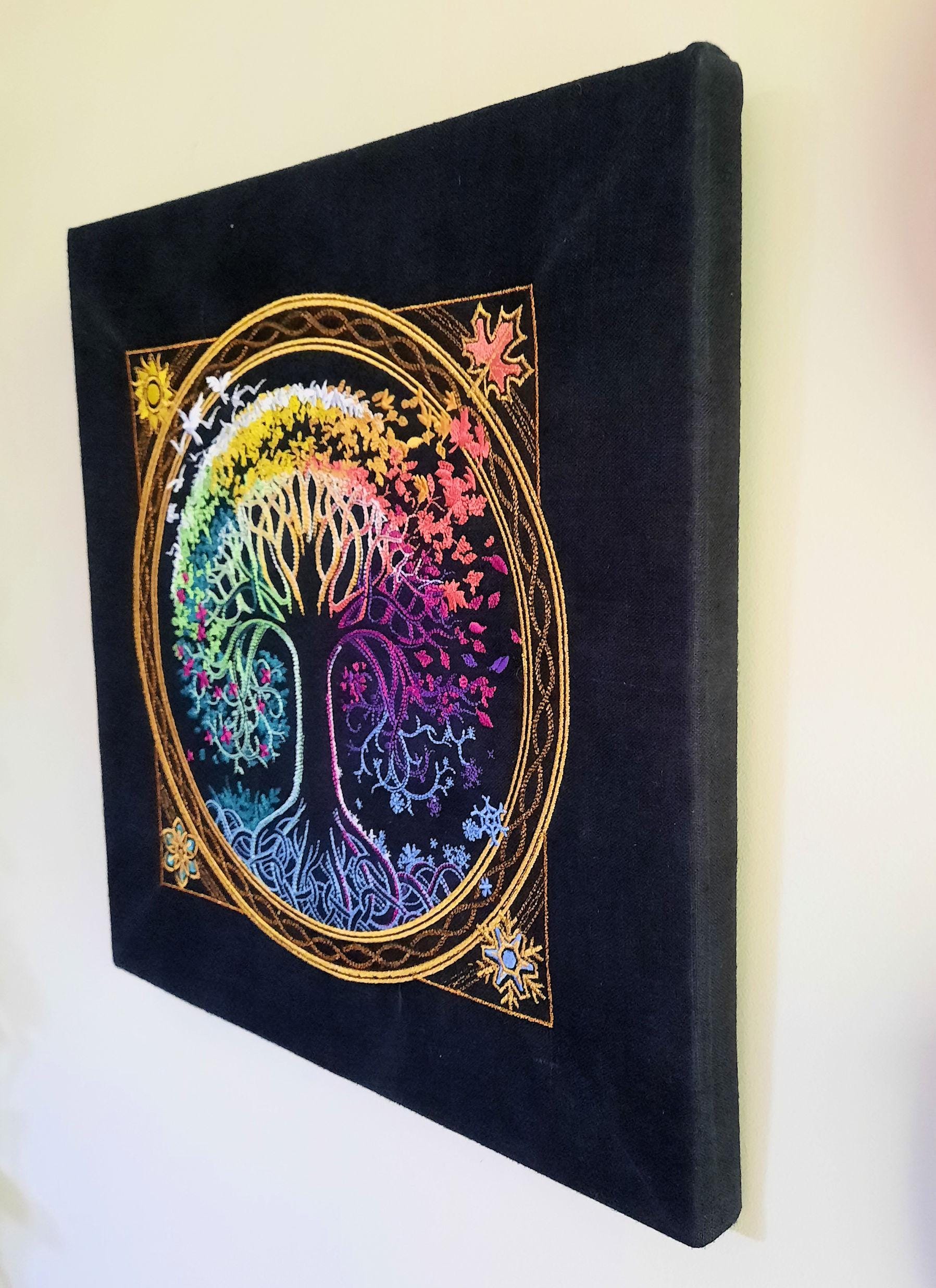 Embroidered Wall Art, Handcrafted Linen, Tree of Life With Seasonal ...