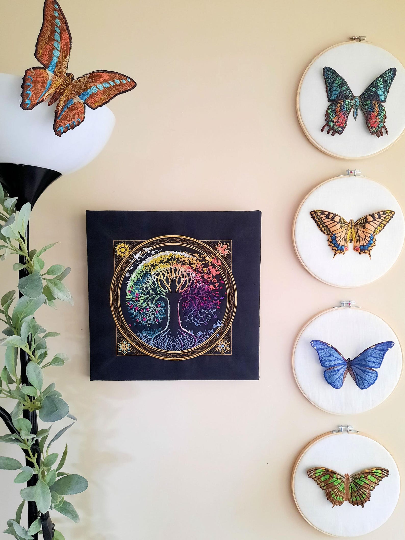 Embroidered Wall Art, Handcrafted Linen, Tree of Life With Seasonal ...