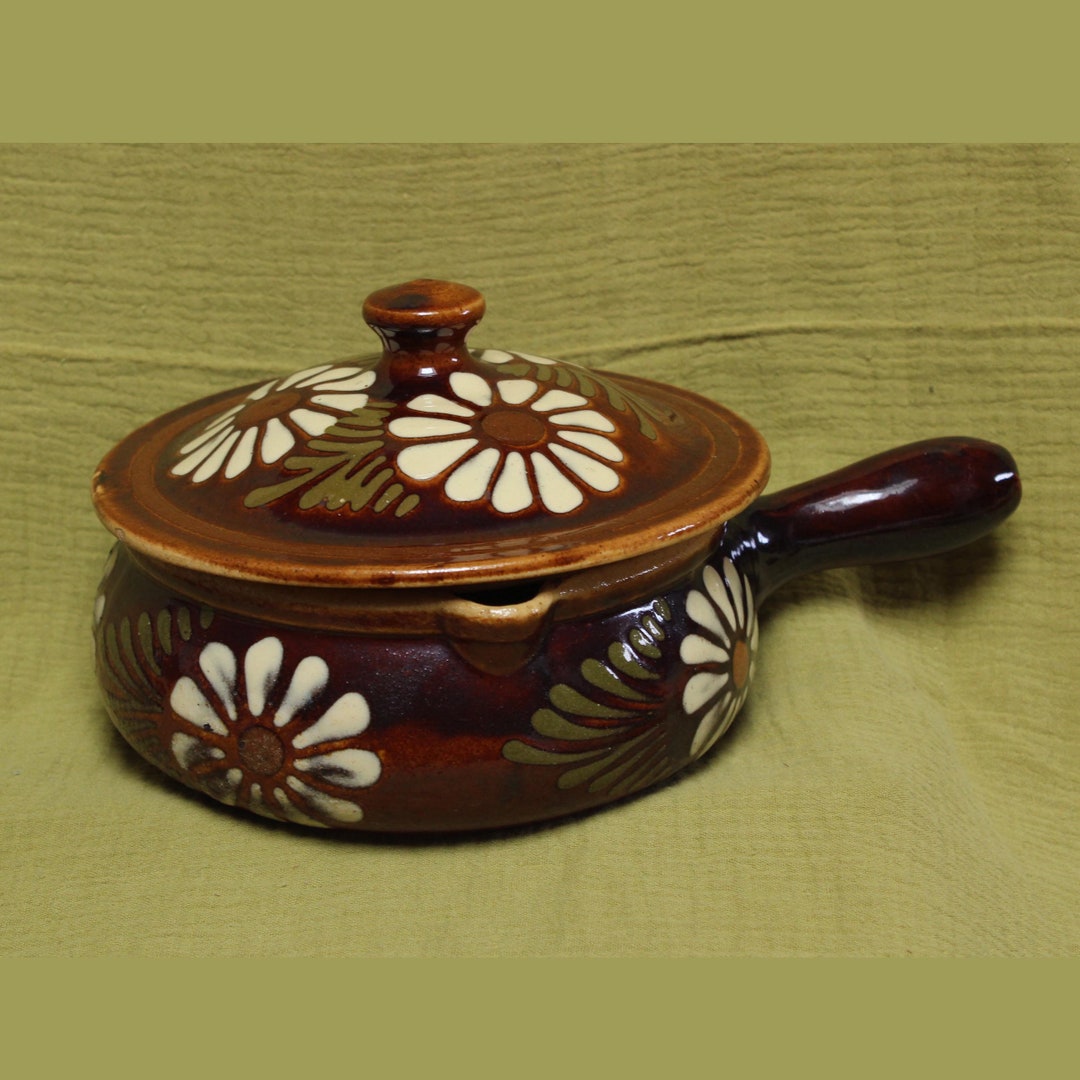 Vintage French Soufflenheim Alsace Ceramic Daisy Motifs Saucepan With ...