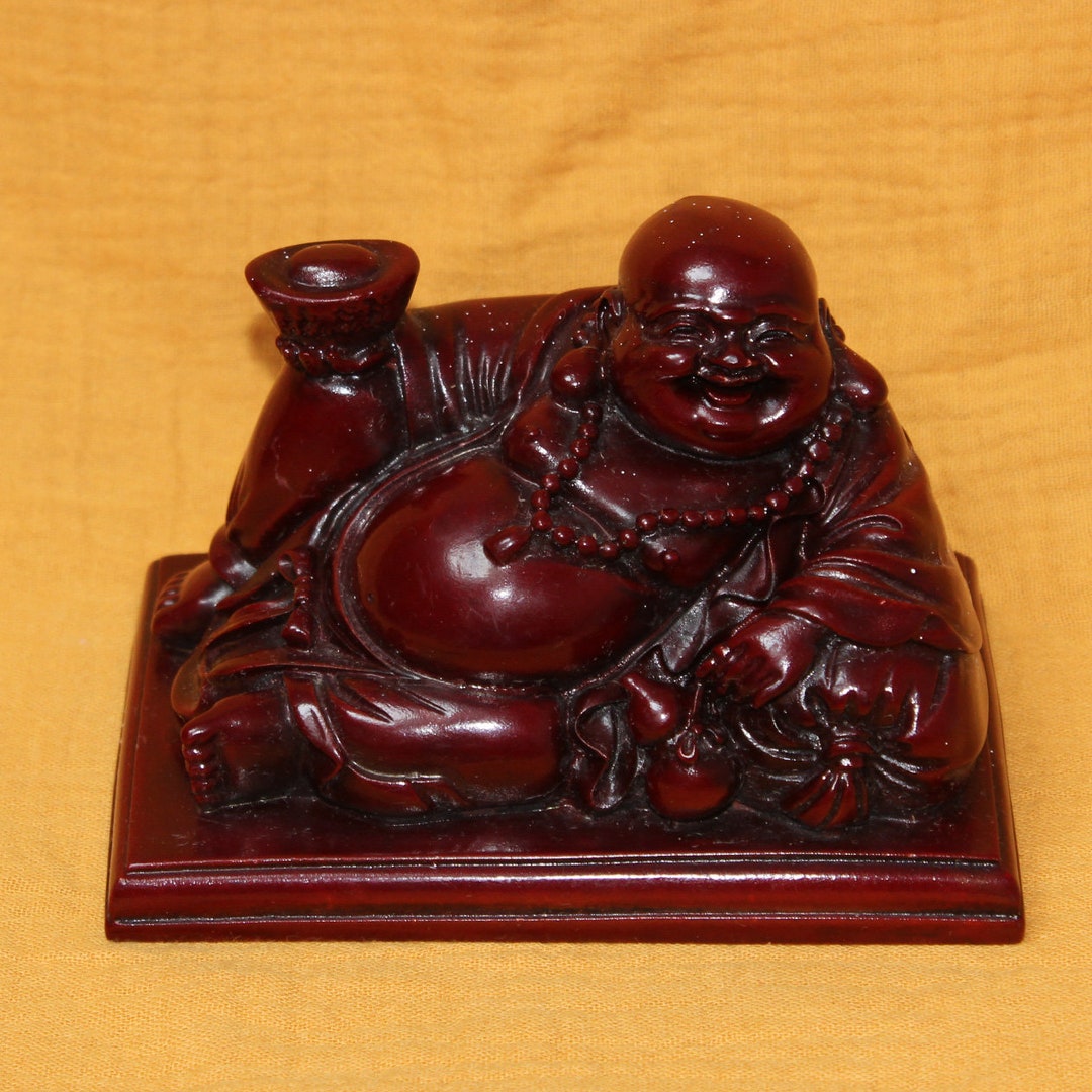 Dark Red Resin Hotei Laughing Buddha Paperweight / Figurine - Etsy