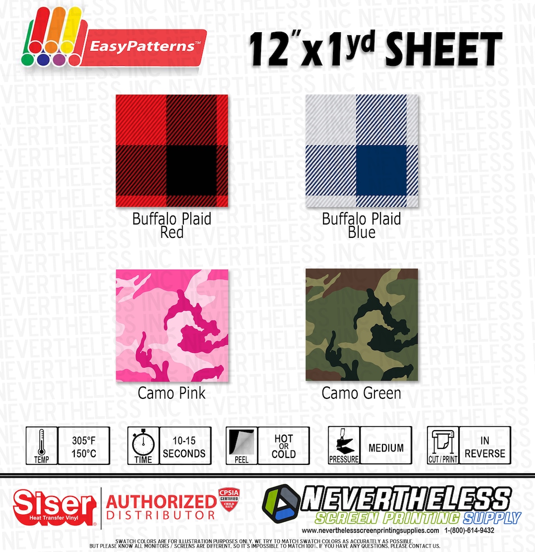 Siser Easyweed Patterns HTV - Heat Transfer Vinyl - 12"x1 Yard - Choose ...