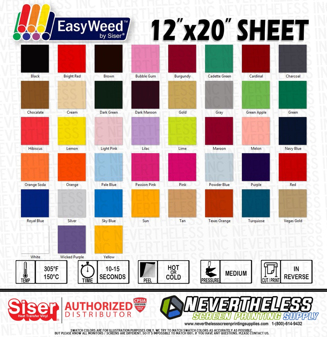 Siser Easyweed HTV Heat Transfer Vinyl - 12"x 20" 1 Sheet - Etsy