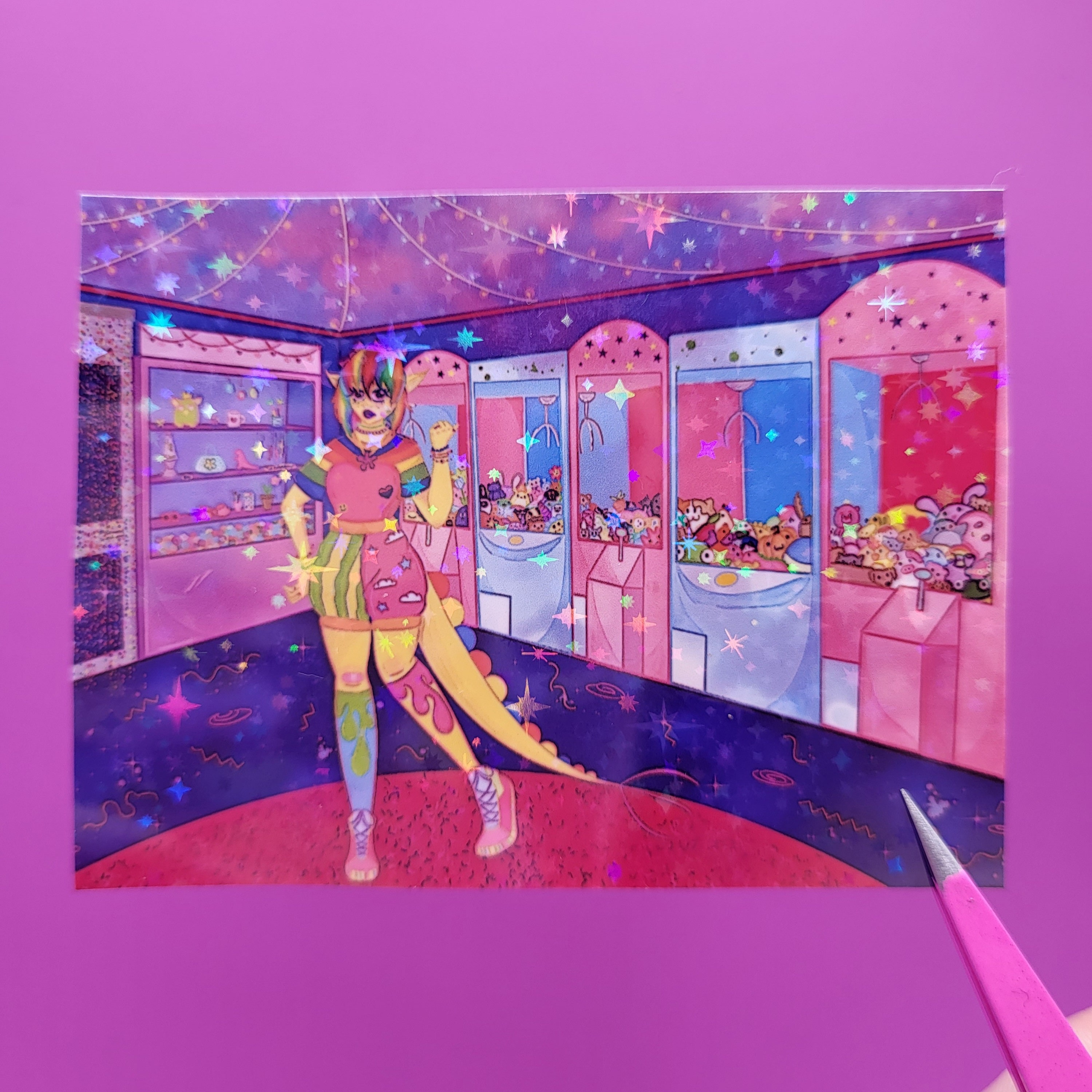 Monster Arcade , Holographic Vinyl Sticker , Claw Crane Machine Y2k ...