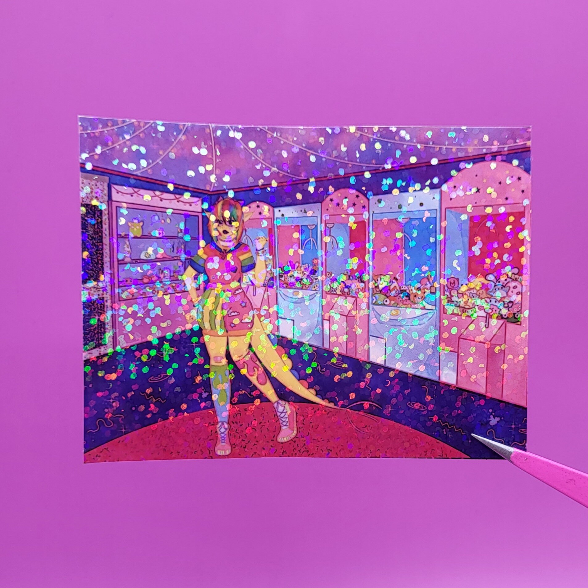 Monster Arcade , Holographic Vinyl Sticker , Claw Crane Machine Y2k ...