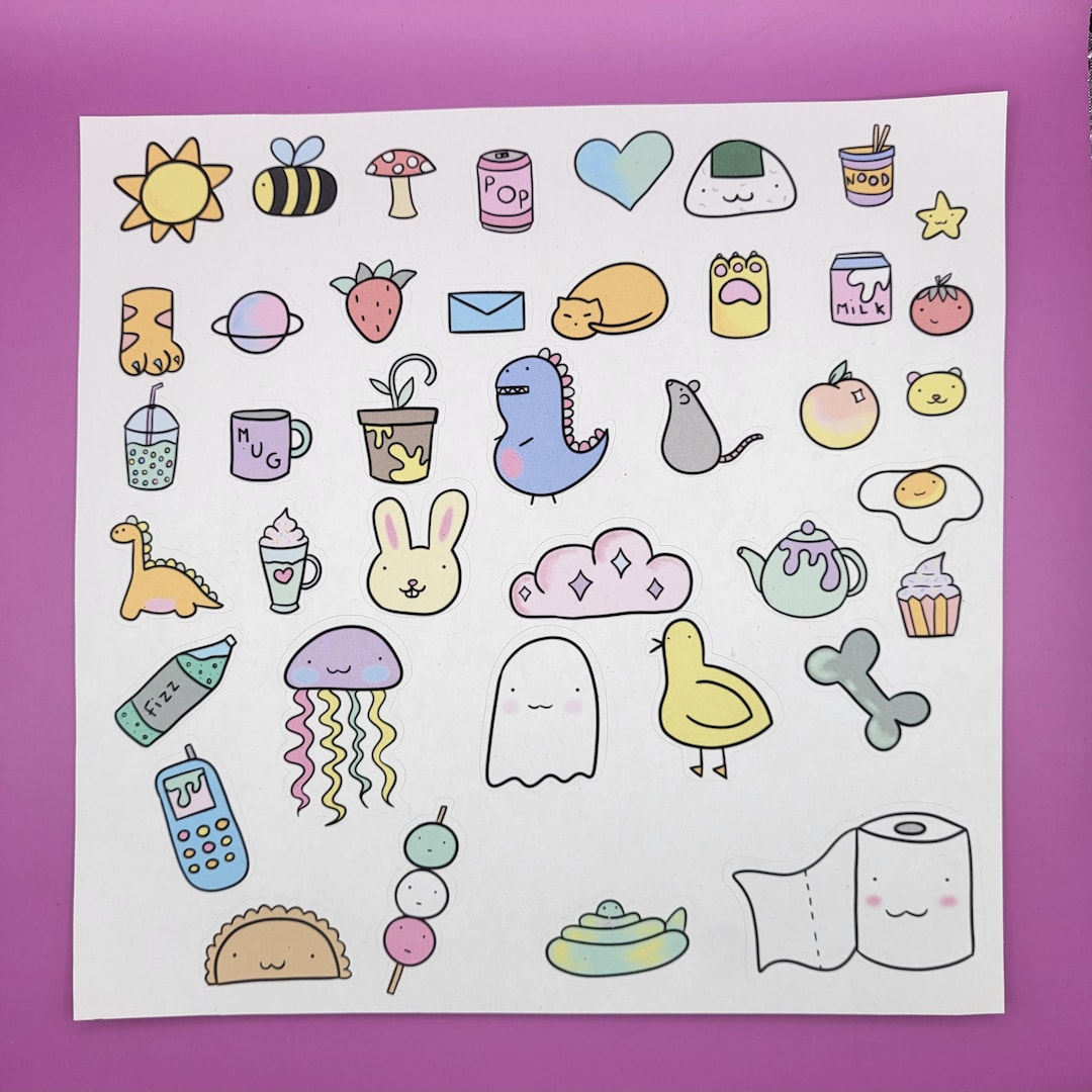 Kawaii Cute Doodle Sticker Sheet , Perfect for Snail Mail and ...