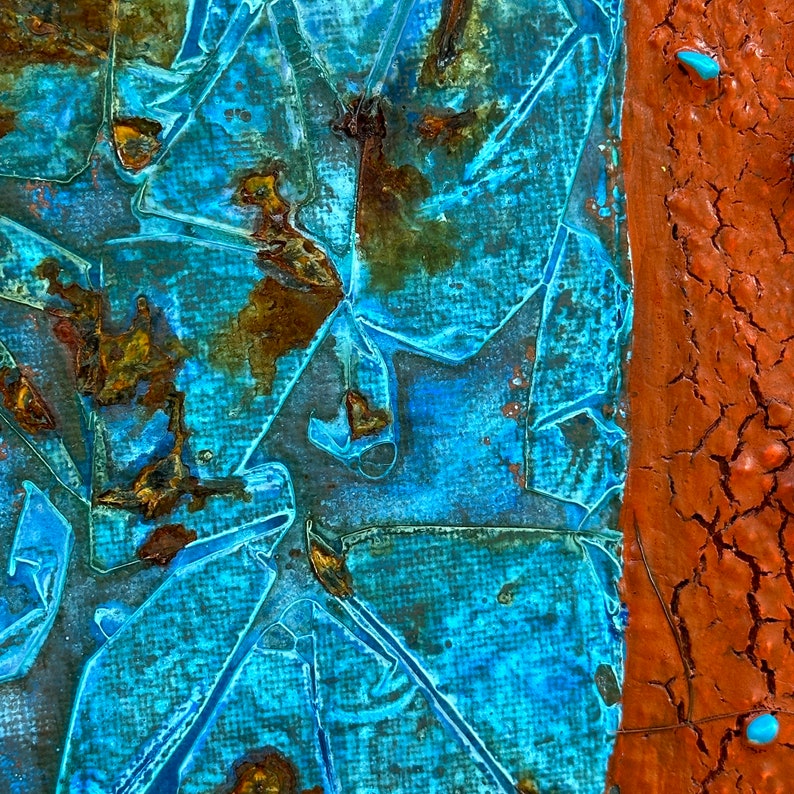 Small Abstract Painting, Textured Patinas, Rusted Art, Expressionist ...