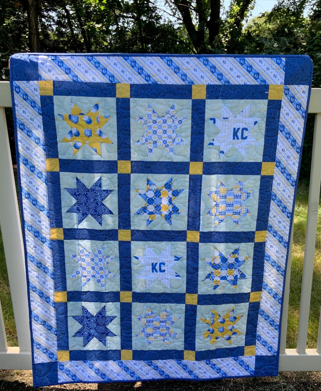 KC Royals Baseball Quilt: Star Pattern, Blue & Gold, 43" X 53.5" - Etsy