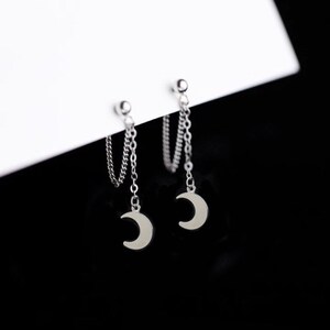 Korean Style Chain 16mm Moon Lunar Charm Earrings Stud 5cm - Etsy