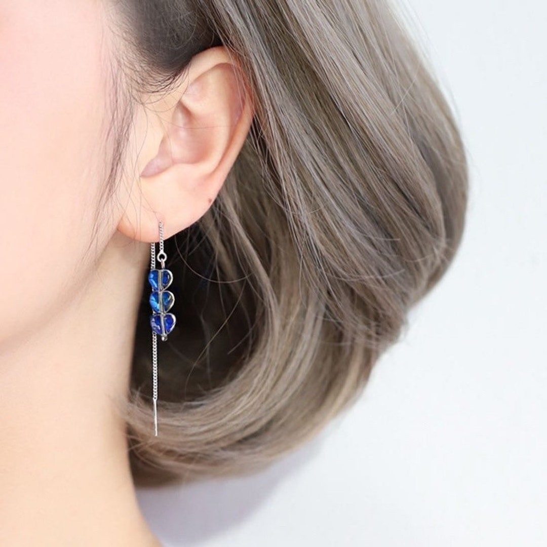 S925 6mm Clear AB Heart Glass Beads Threader Earrings 11-12cm - Etsy