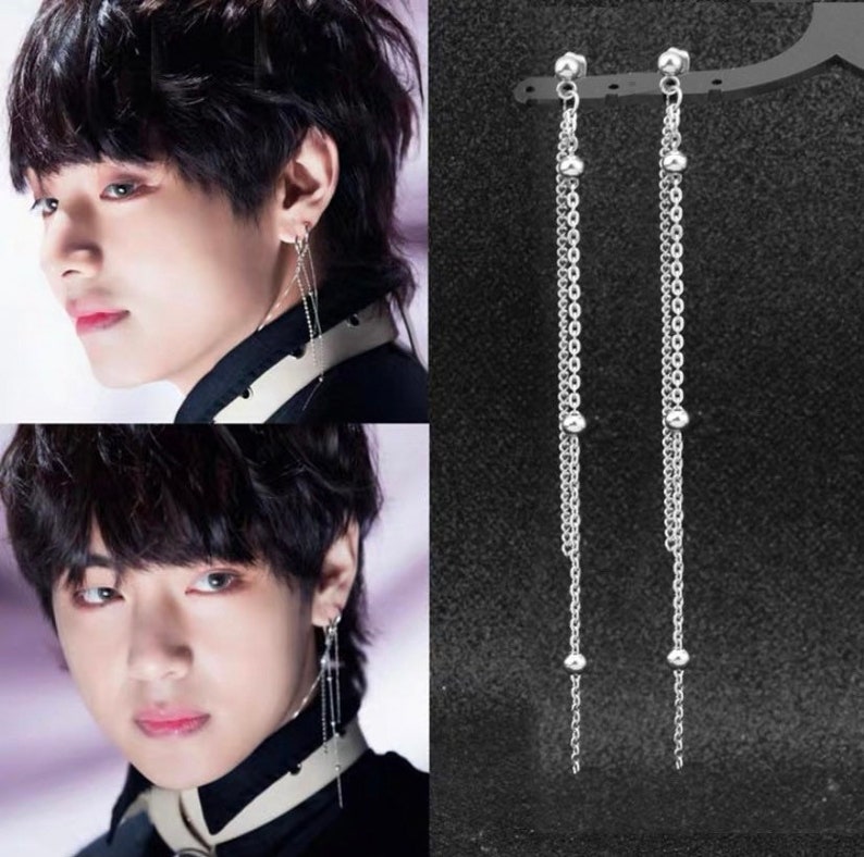 Korean Kpop BTS Style Beaded Chain Link Earrings 10-11cm Extra - Etsy