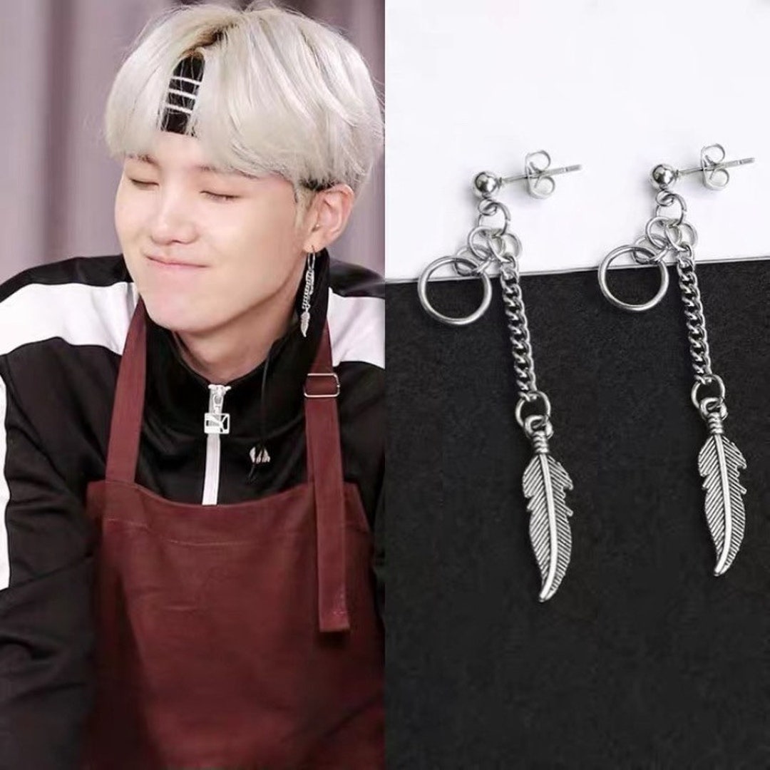 Korean BTS Style Feather Circle Rings 10mm Studs Steel - Etsy