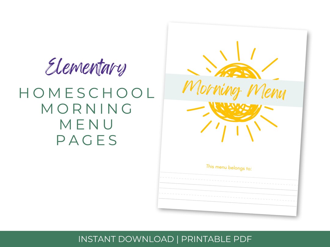 Elementary Homeschool Morning Menu | Digital PDF | Instant Download ...