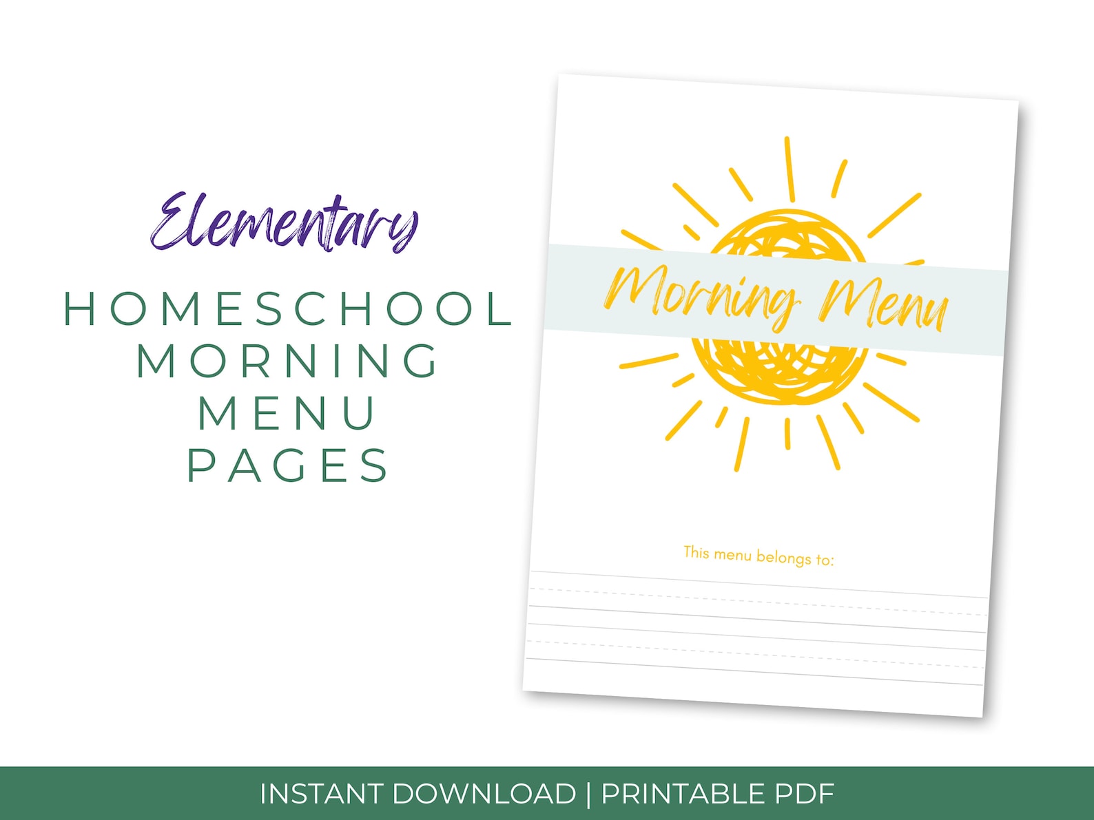 Elementary Homeschool Morning Menu | Digital PDF | Instant Download ...