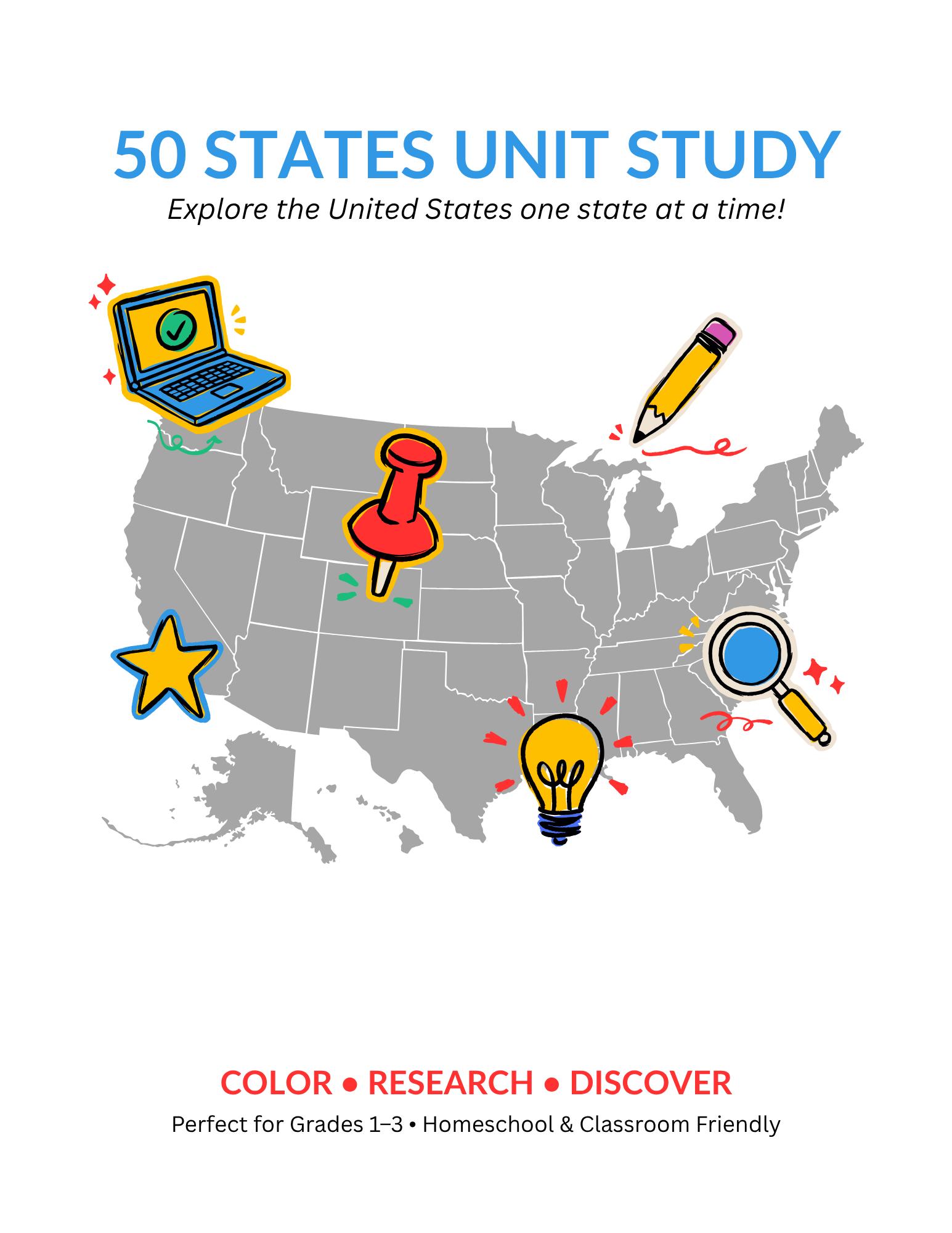 U.S. Geography Unit Study – 50 States Research Worksheets (PDF) - Etsy