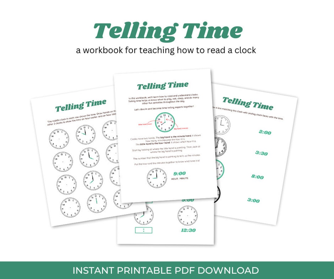 Learn to Tell Time Workbook | Beginner's Guide to Reading Clocks ...