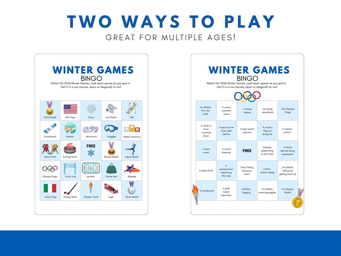 Winter Games Bingo Game for Kids & Families | Watch the Games or Play ...