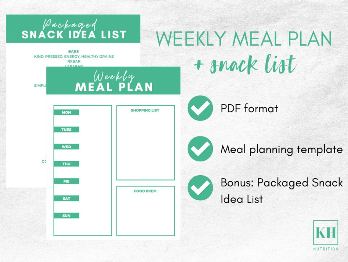 Meal Planner Template + Snack List - Etsy