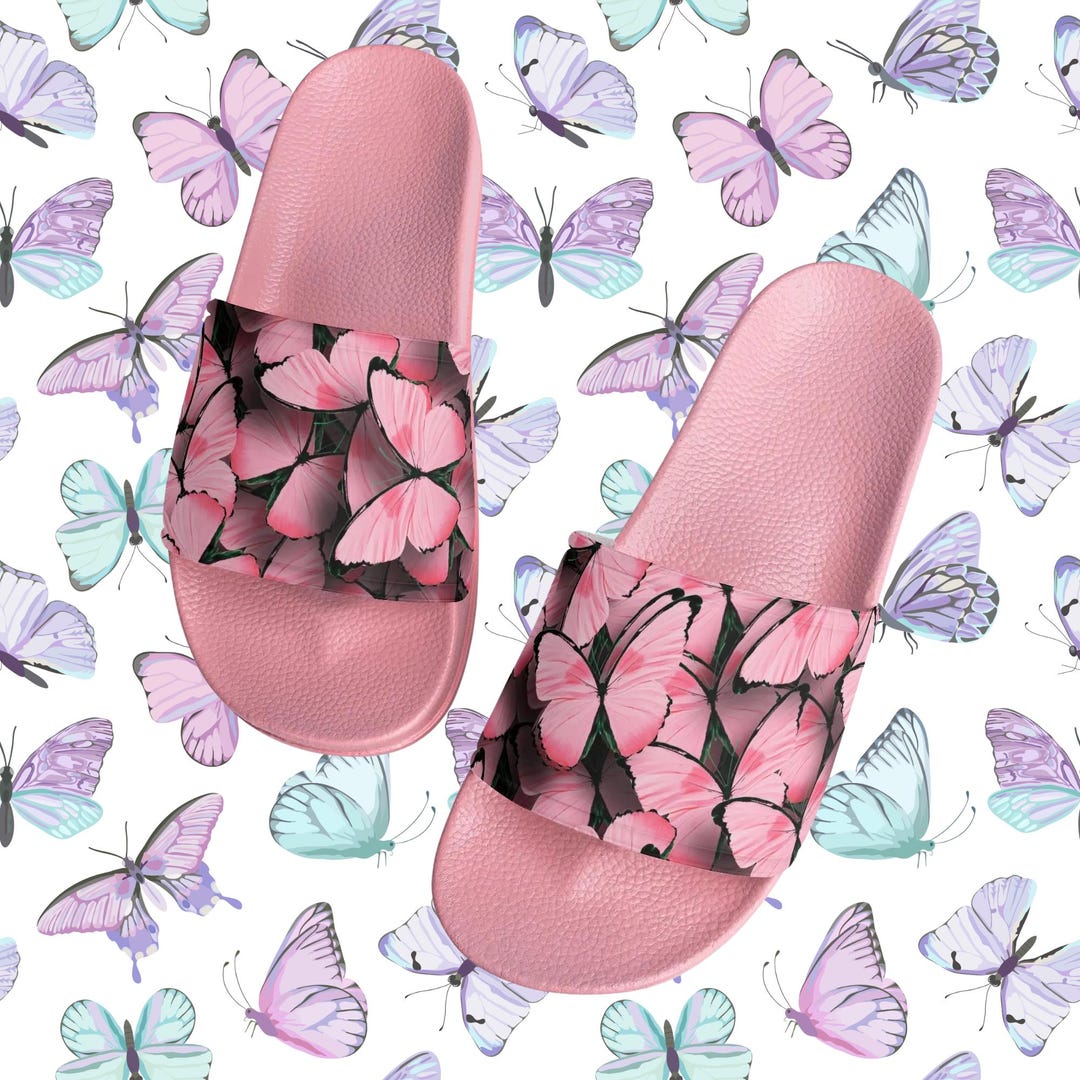 Pink Butterfly Slide Sandals, PVC Outsoles for House Slides, Unique ...