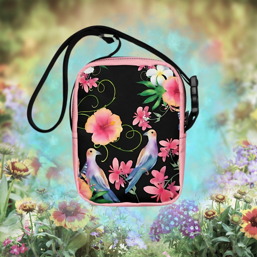 Tropical Bird Floral Crossbody Bag, Parrot Hibiscus Purse, Boho ...