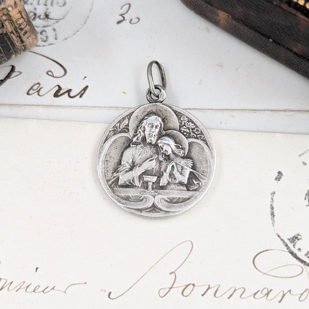 Antique French .950 Silver First Communion Medallion - Etsy