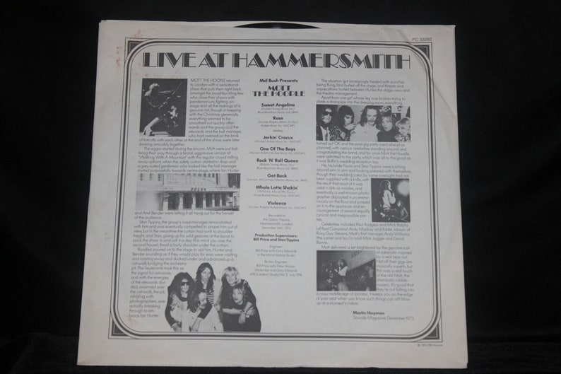 Mott the Hoople "live" LP 1974 1st Press Columbia PC-33282 Ian Hunter ...