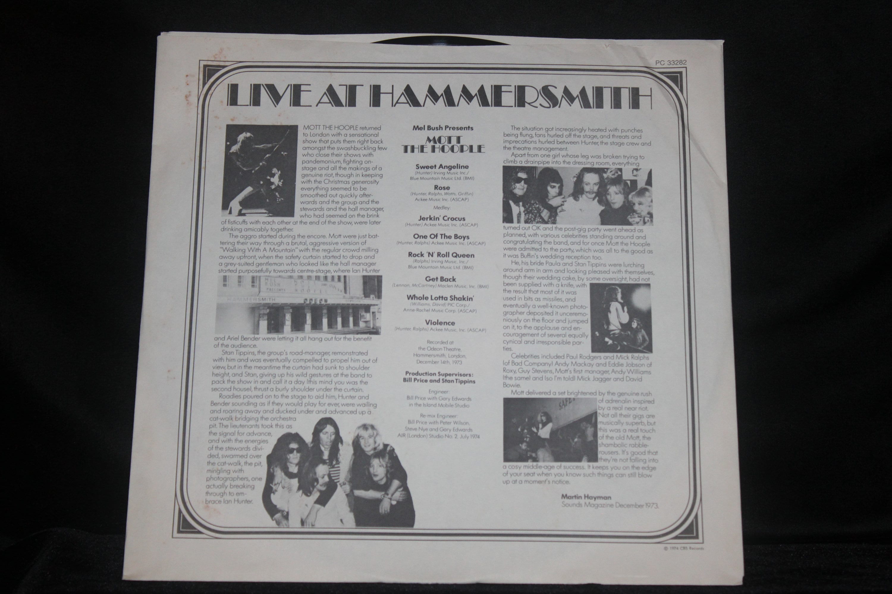 Mott the Hoople live LP 1974 1st Press Columbia PC-33282 Ian Hunter ...