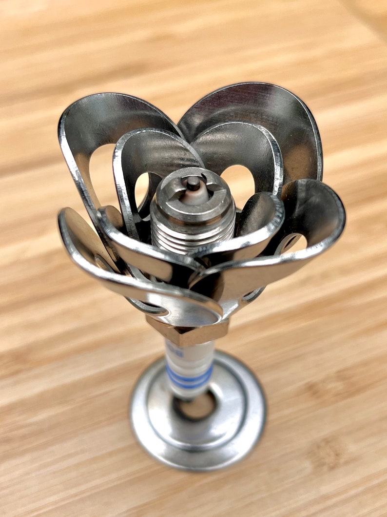 Spark Plug Rose - Scrap Metal Flower Welded Upcycled Car Parts Artwork ...