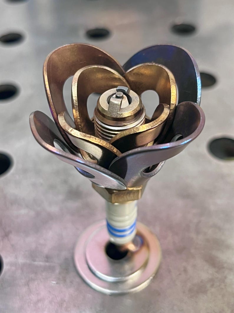 Spark Plug Rose With COLOR! Scrap Metal Flower Welded Upcycled Car ...