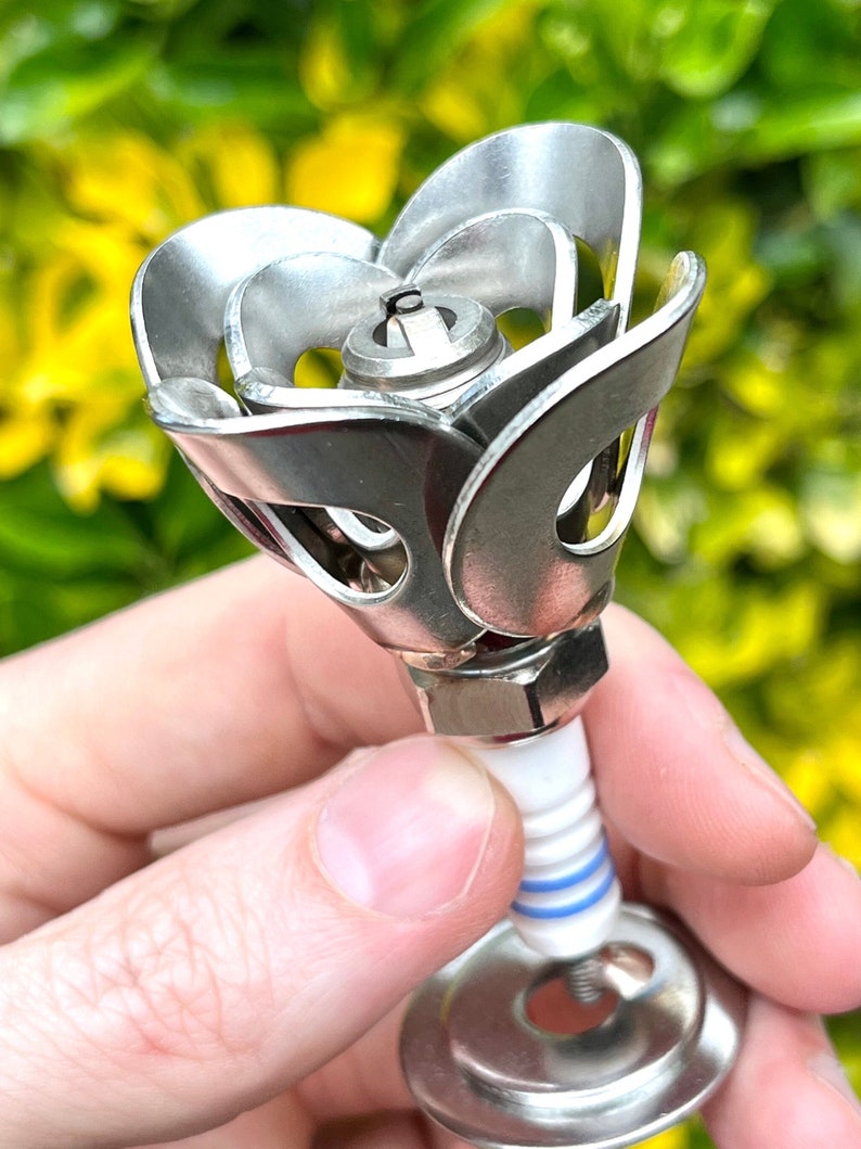Spark Plug Rose - Scrap Metal Flower Welded Upcycled Car Parts Artwork ...