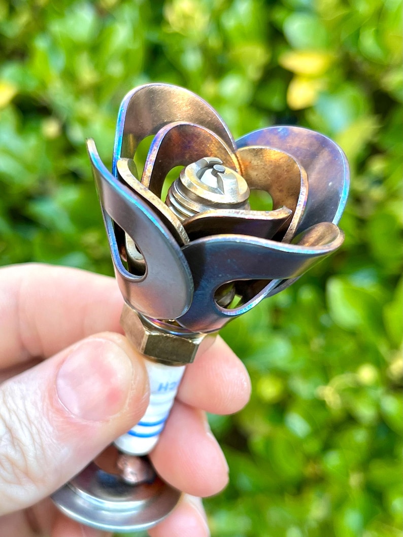 Spark Plug Rose With COLOR! Scrap Metal Flower Welded Upcycled Car ...