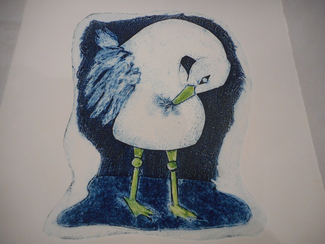 1960's Stylized Preening Seagull Intaglio Print by Mendocino Print ...