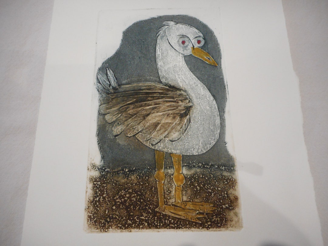 1960's Stylized Seagull Intaglio Print by Mendocino Print Maker Nancy ...