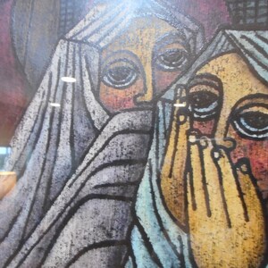 Two Seated Women Mexican Cubist Abstract Mid Century Painting by Jose ...