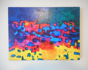 Original Vintage Framed ABSTRACT OIL PAINTING by Jeff Cowell - Etsy