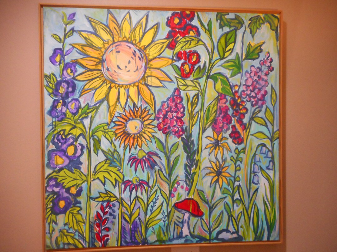 Spring Flower Garden Large Mid Century Beautiful Original Oil Painting ...