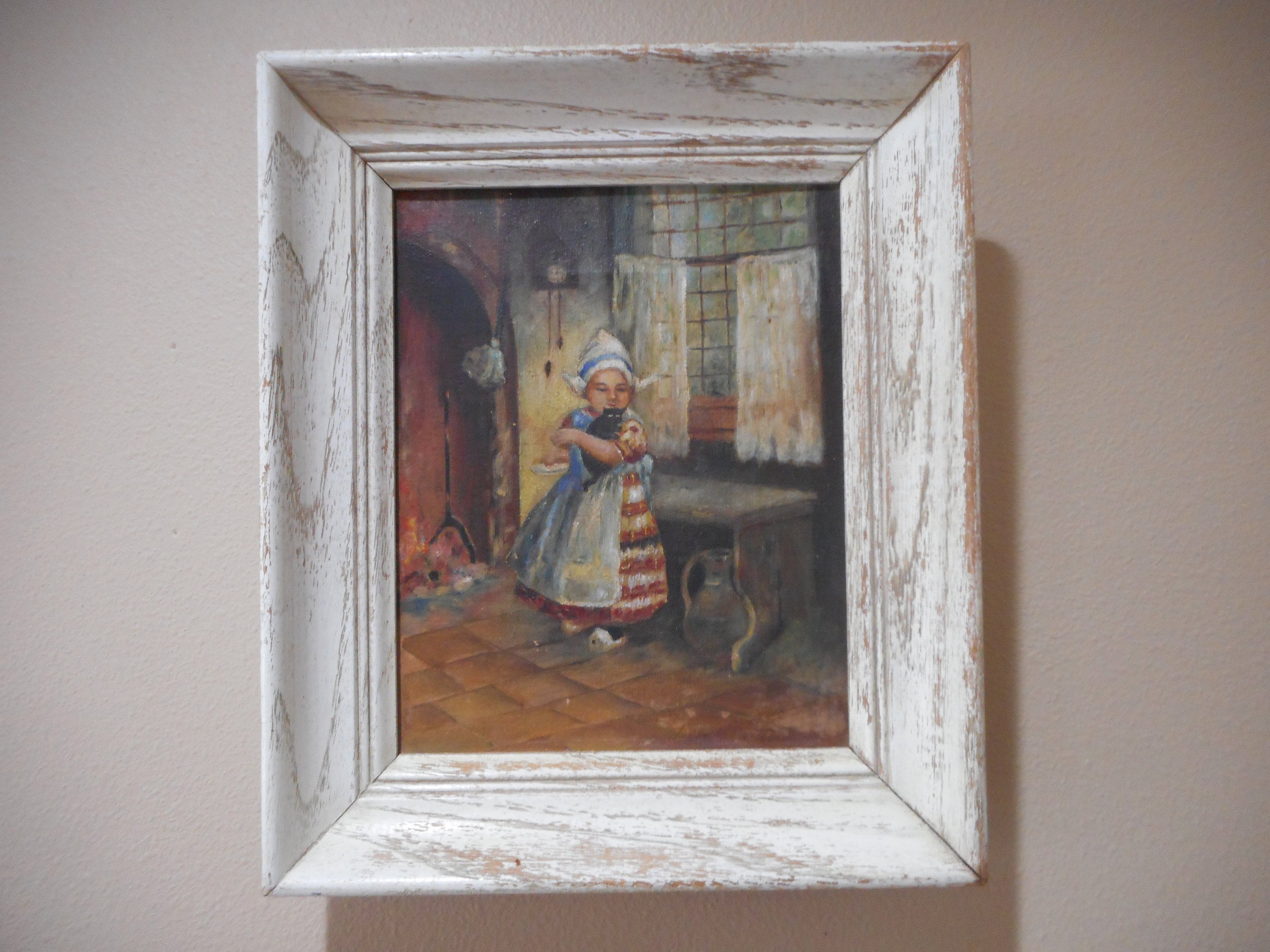 1950's Dutch Girl With Cat Mid Century Original Painting - Etsy