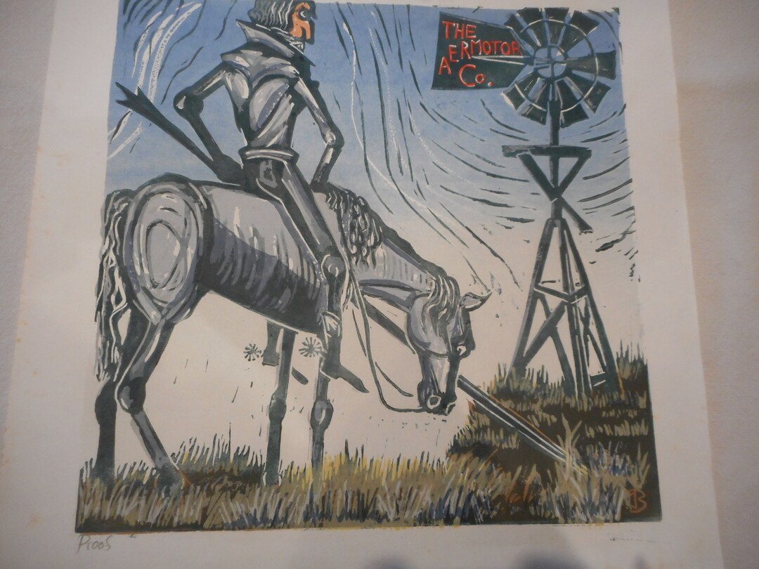 1960's Don Quixote Colored Mendocino Wood Cut / Linocut Mid Century ...