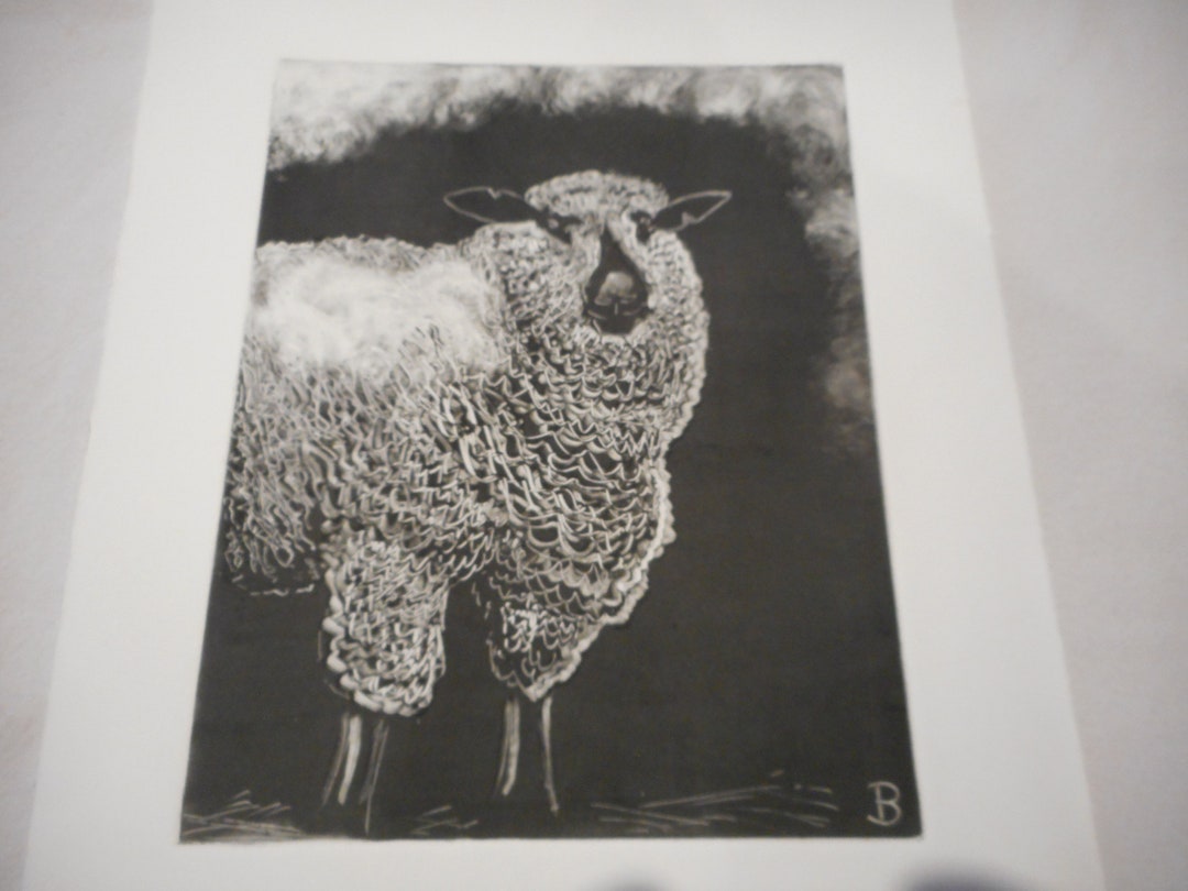 1960s Stylized Sheep Intaglio Print - Mid Century Modern Artwork by ...