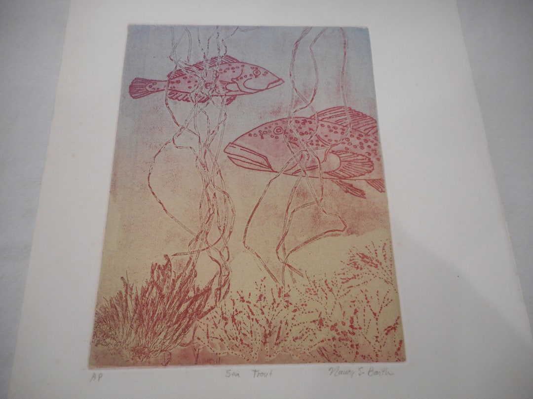 1960s Sea Trout Intaglio Print: Mid-century Modern Artwork by Nancy ...
