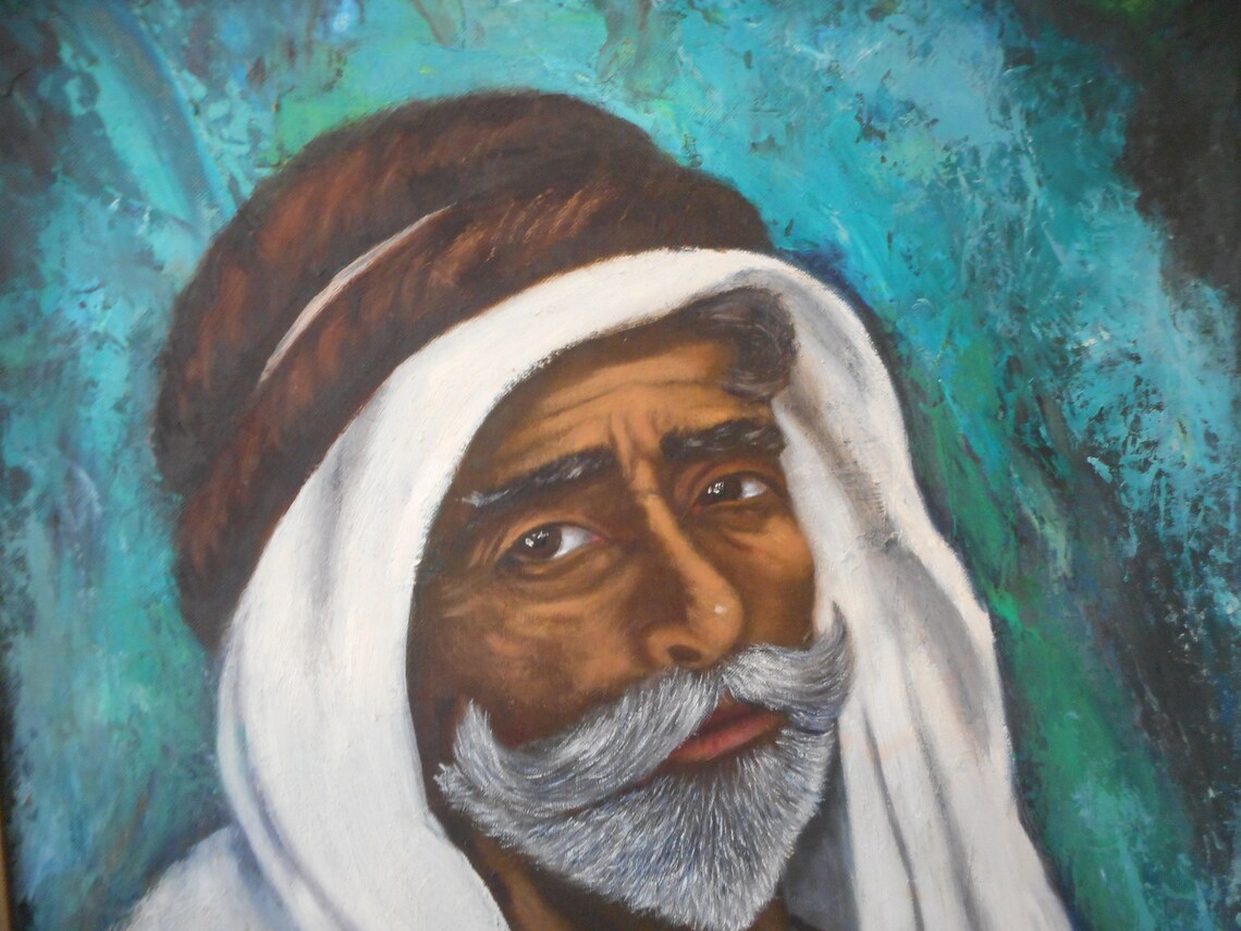 Mid-century Middle Eastern Man Portrait: Original Framed Oil Painting ...