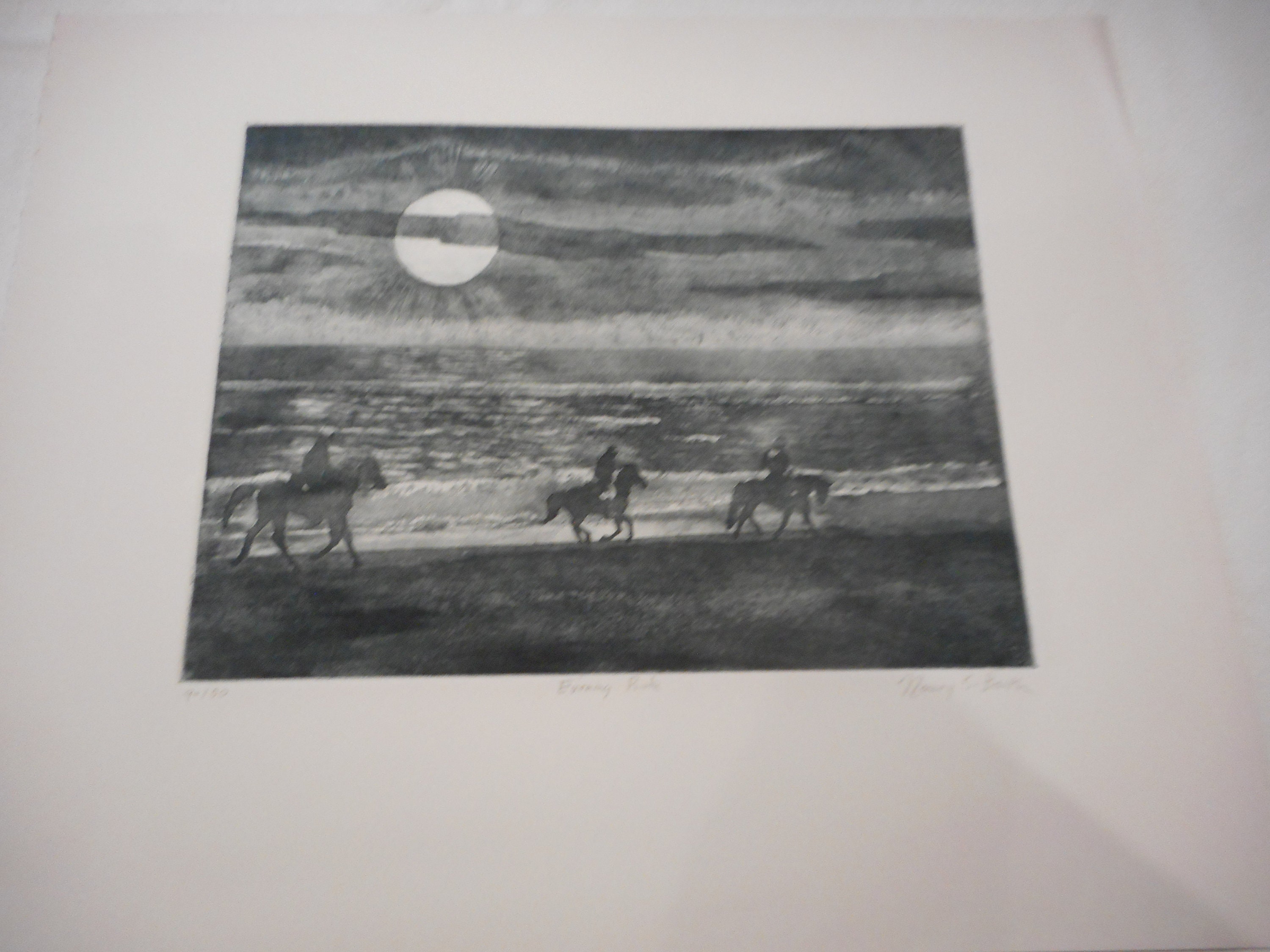 1960's Stylized Evening Ride Horses Intaglio Print by Mendocino Print ...