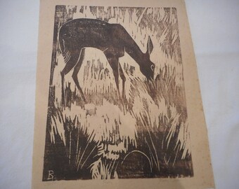 1960's Three Horses Running Mendocino Wood Cut / Linocut Mid Century ...