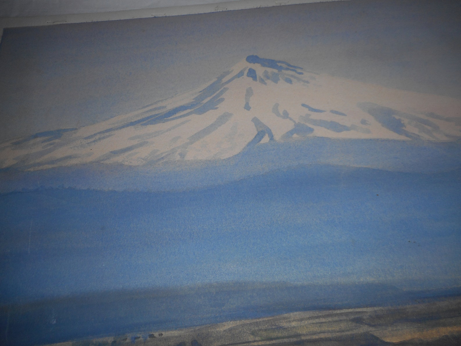 Central Oregon Snow Covered Mountain Watercolor Mid Century Original ...