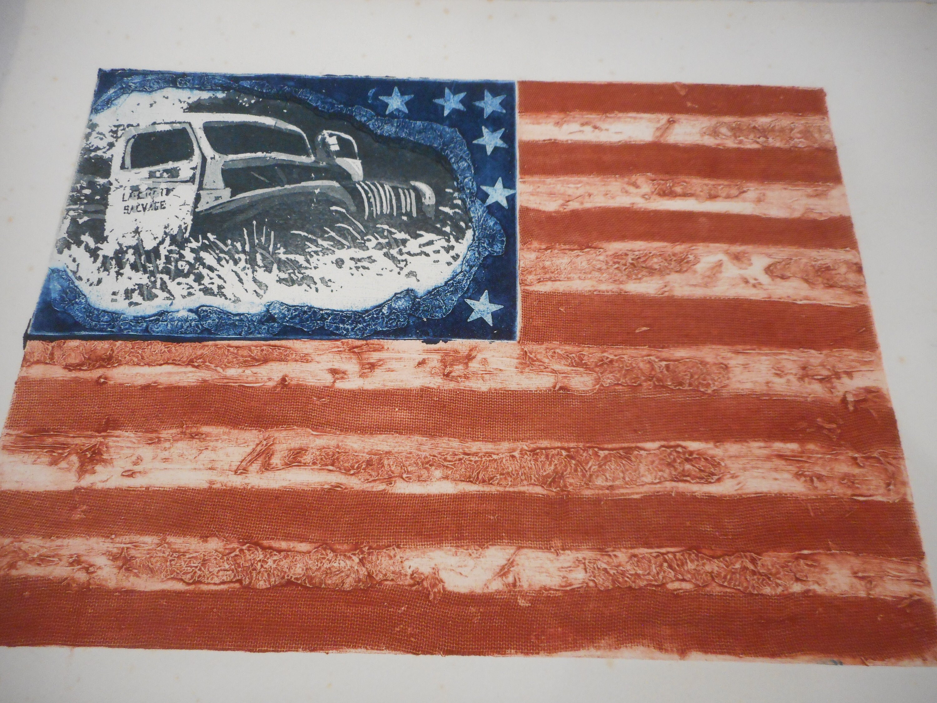 1960's Stylized American Flag Intaglio Print by Mendocino Print Maker ...