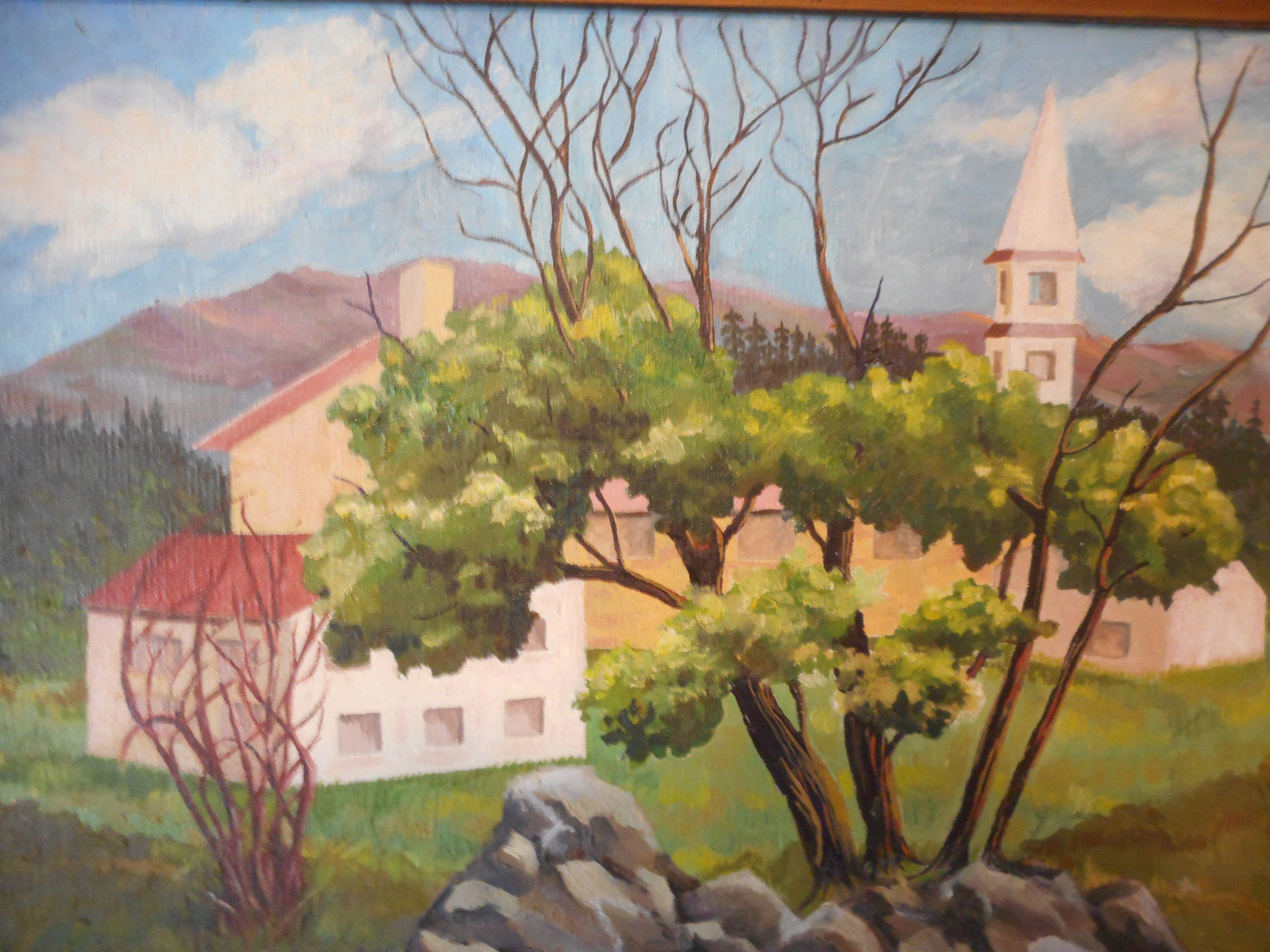 Naive Church and Town Scene Mid Century Original Oil Painting - Etsy