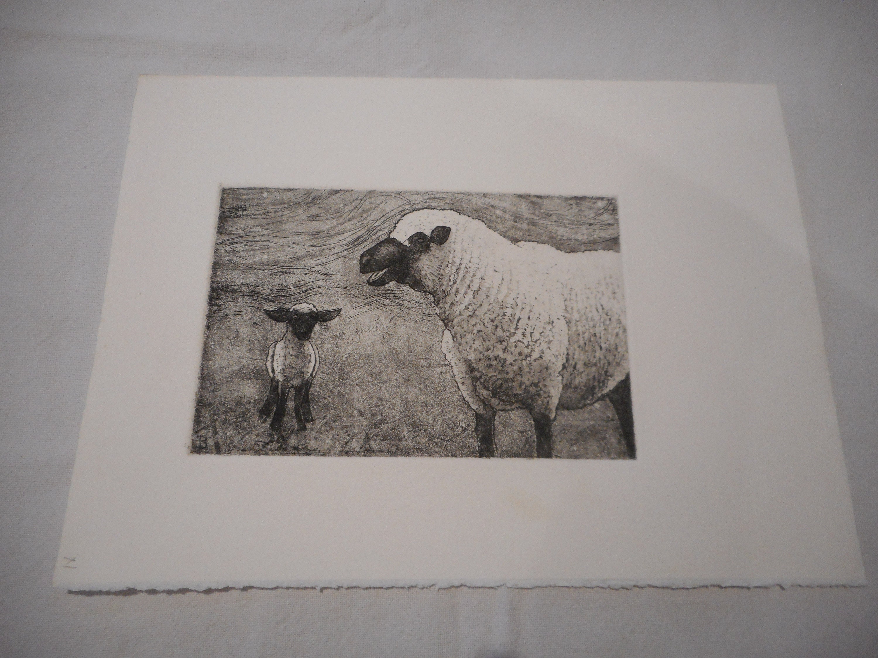 1960's Stylized Flock of Sheep Intaglio Print by Mendocino Print Maker ...