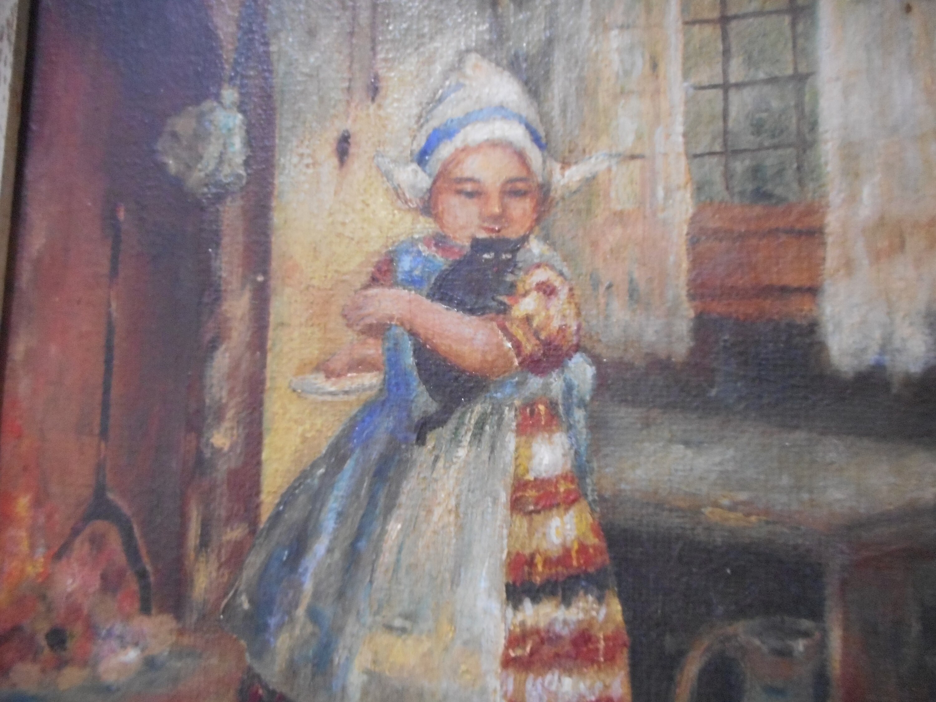 1950's Dutch Girl With Cat Mid Century Original Painting - Etsy
