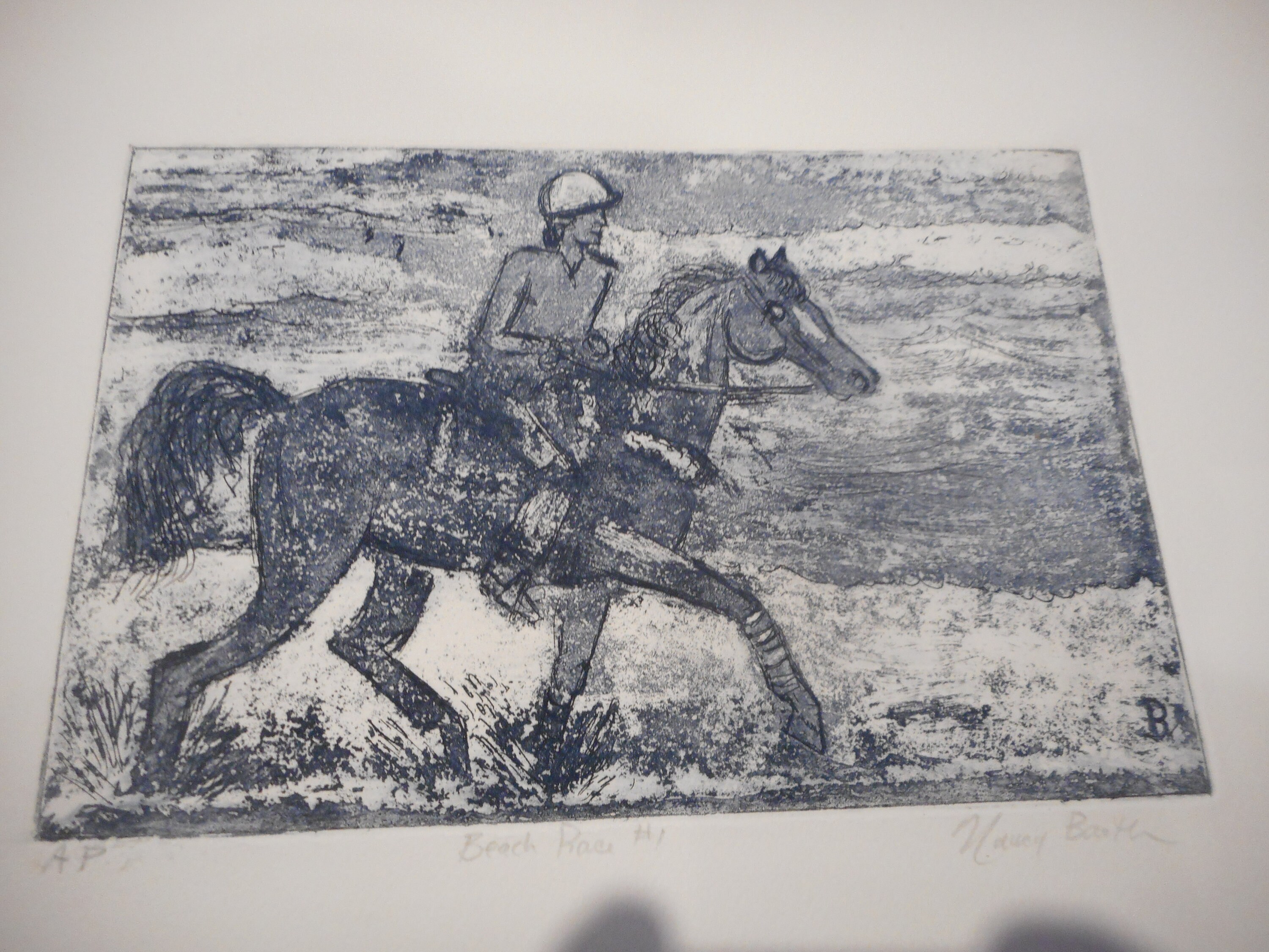 1960's Stylized Horse and Rider Intaglio Print by Mendocino Print Maker ...