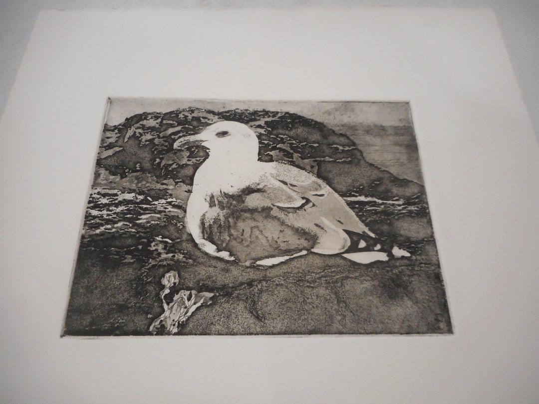 1960's Stylized Sea Gull Intaglio Print by Mendocino Print Maker Nancy ...